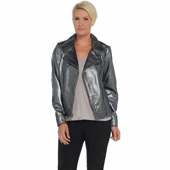 H by Halston | Jackets & Coats | H By Halston Metallic Leather ...